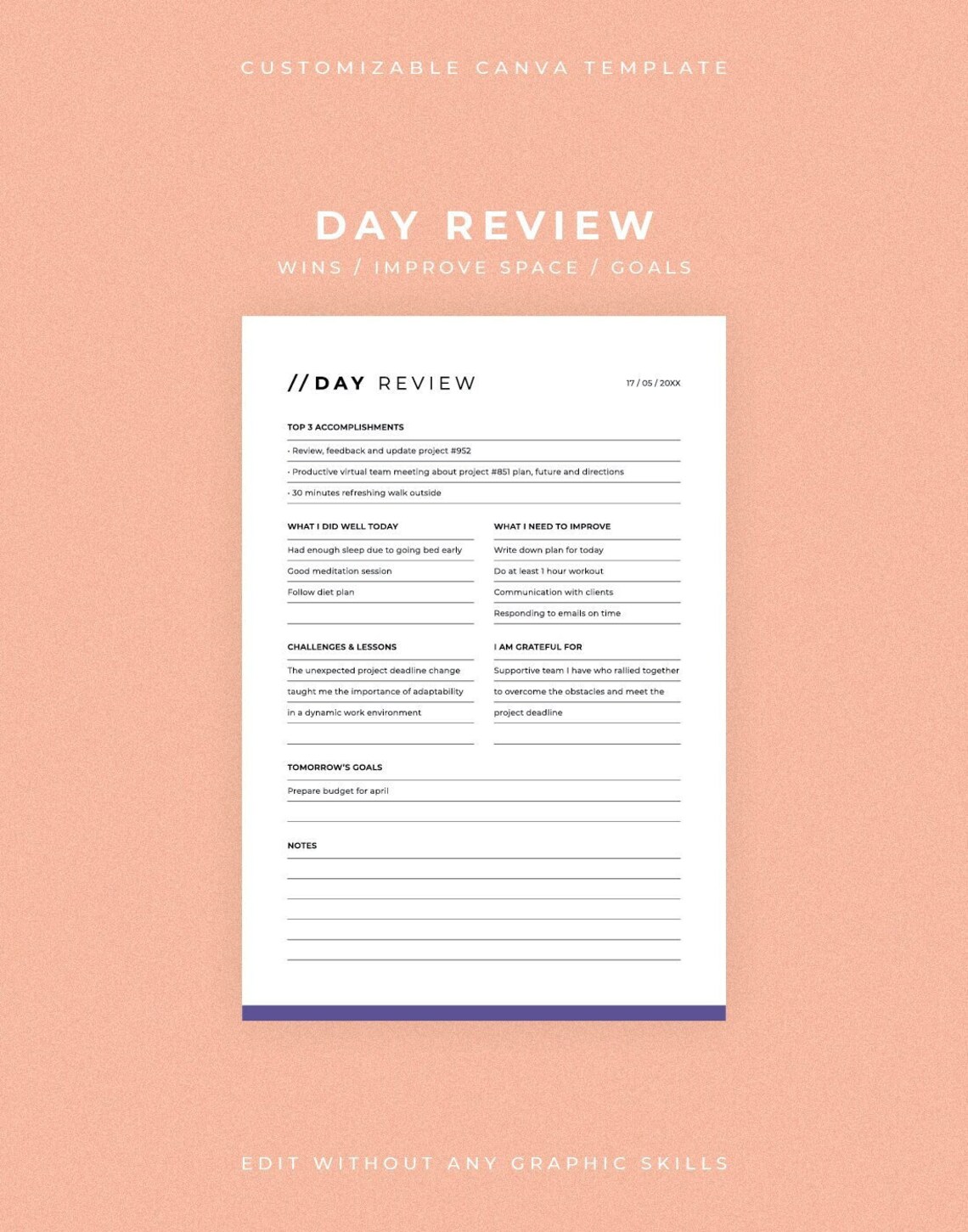 Printable Daily Review Canva Template, Printable Daily Reflections ...