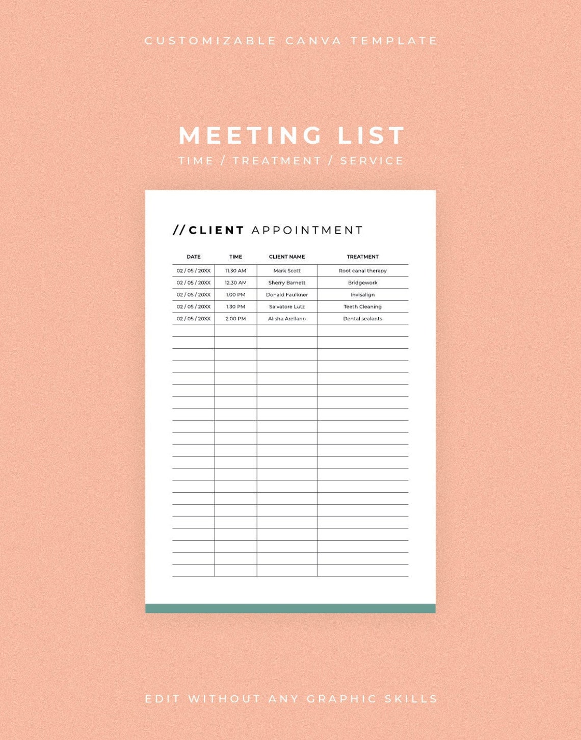 Printable Appointment Tracker Canva Template, Meeting List, Client ...