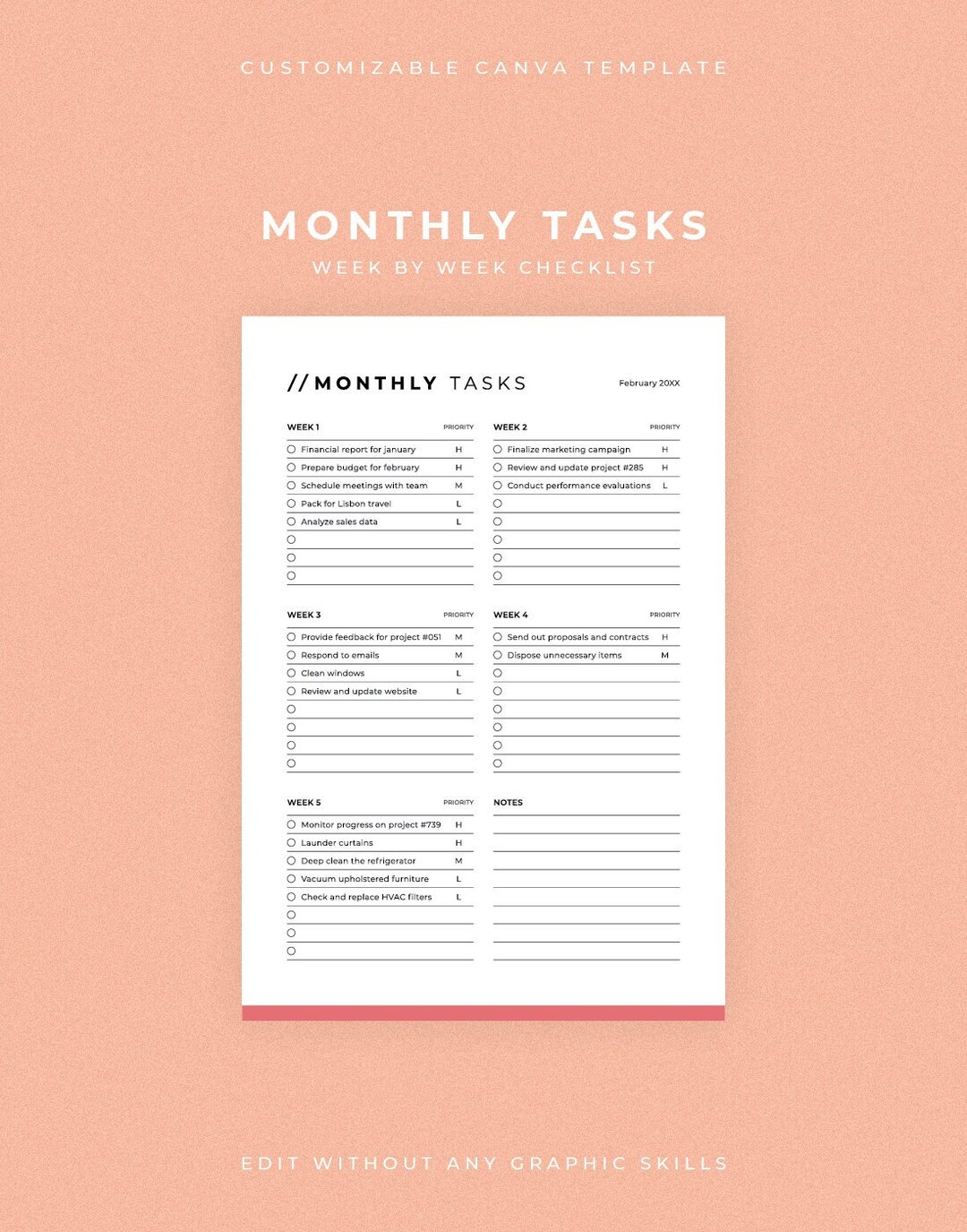 Printable Monthly Task List Canva Template, Monthly to Do List Template ...