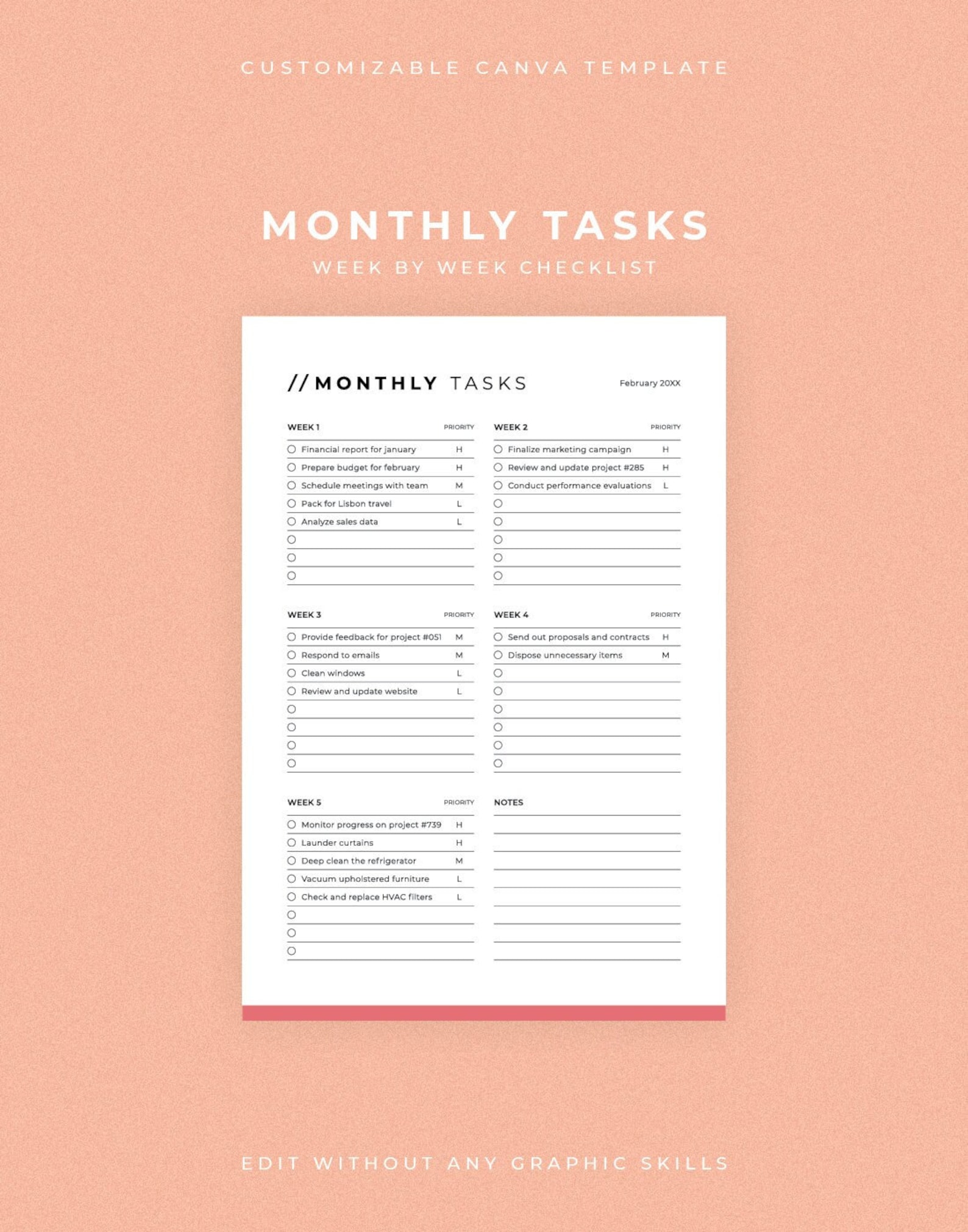 Printable Monthly Task List Canva Template, Monthly to Do List Template ...