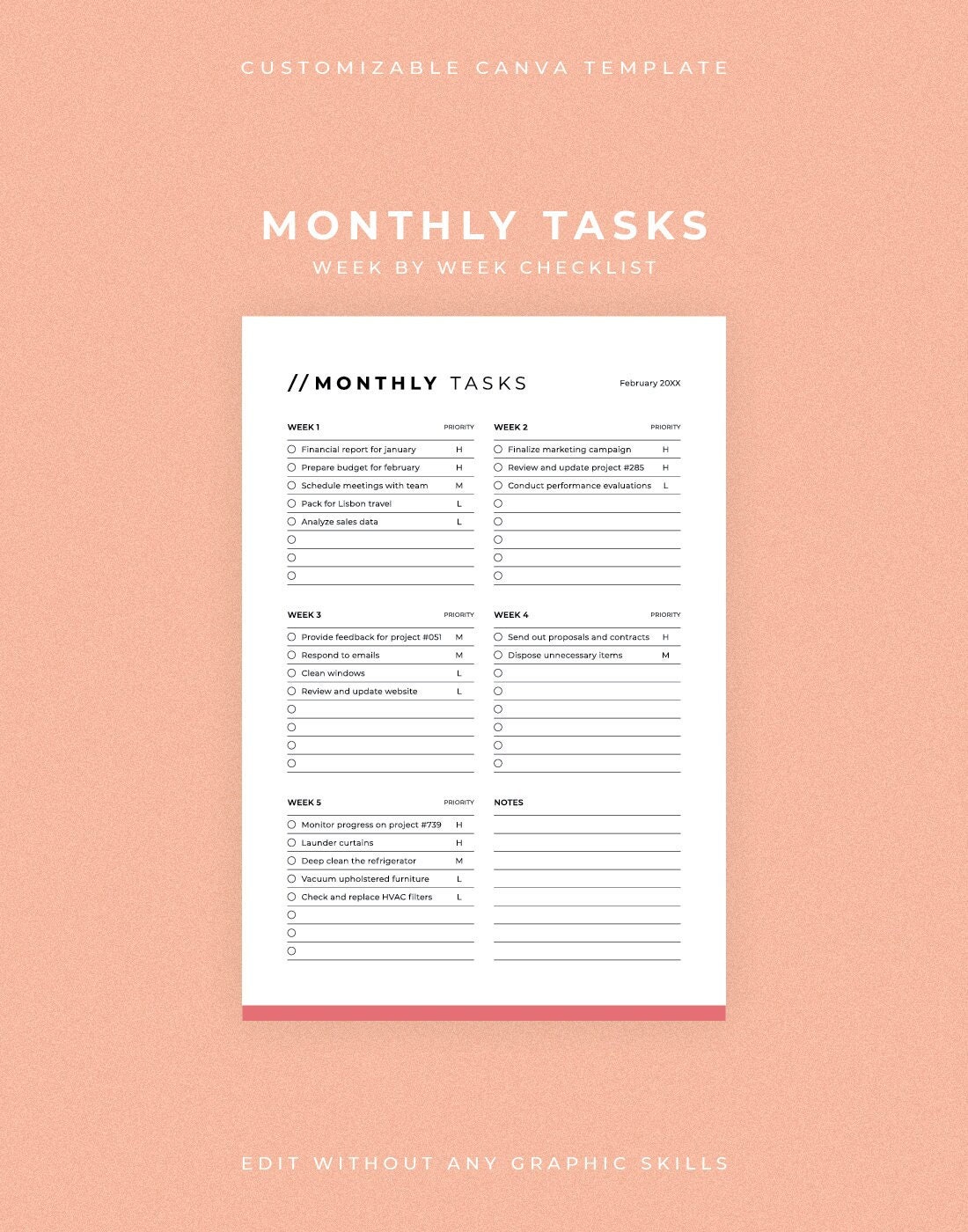 Printable Monthly Task List Canva Template, Monthly to Do List Template ...