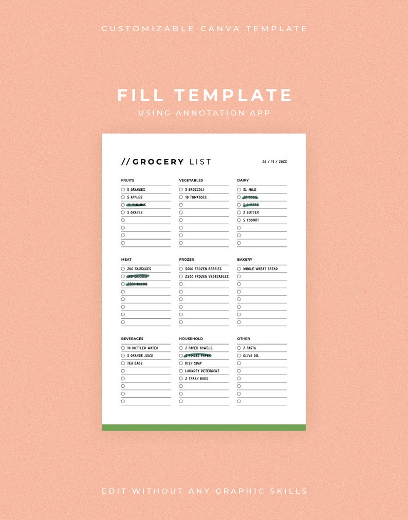 Printable Grocery List Canva Template, Shopping List, Grocery Shopping ...