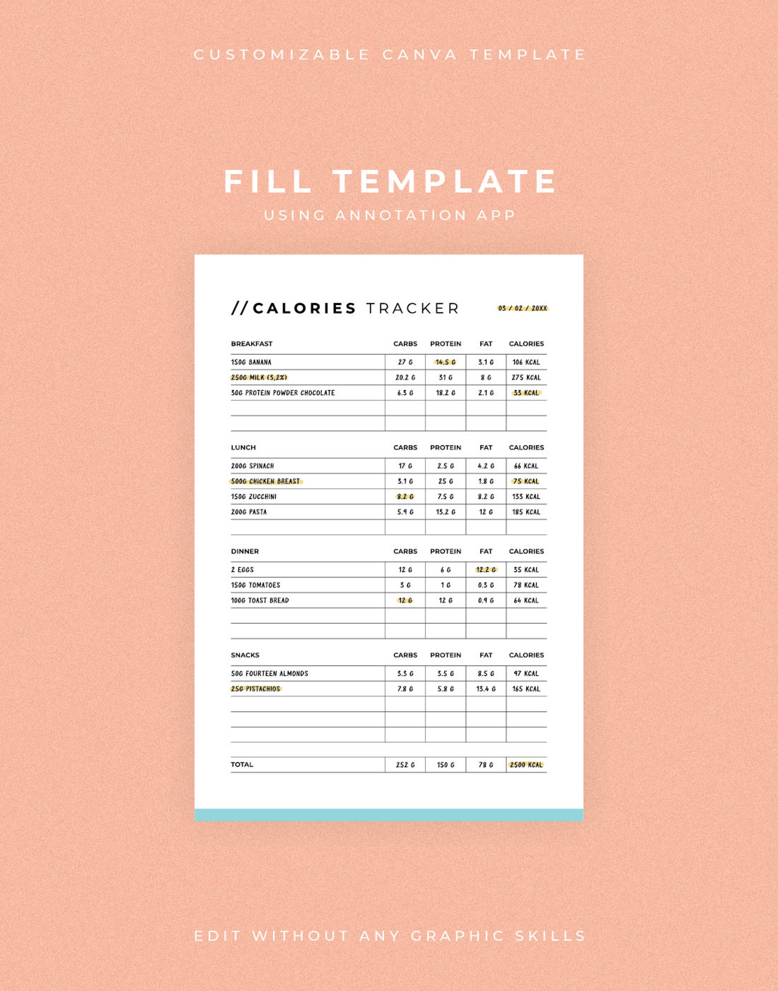 Printable Diet Planner Canva Template, Nutrition Tracker (digital ...