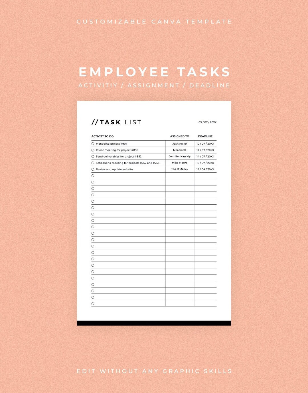 Printable Employee Tasks Canva Template, Team Task List, Team ...