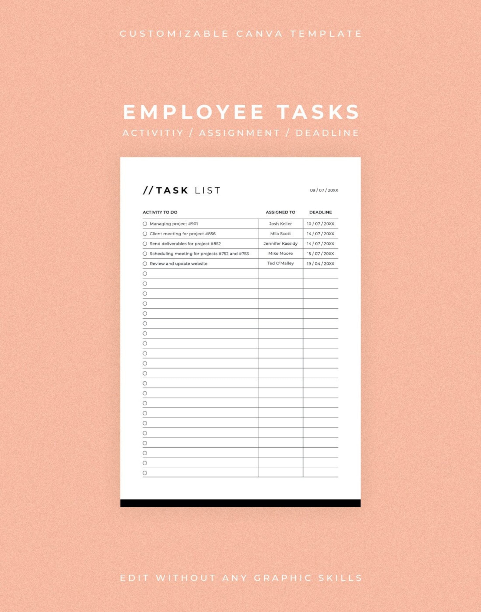 Printable Employee Tasks Canva Template, Team Task List, Team ...