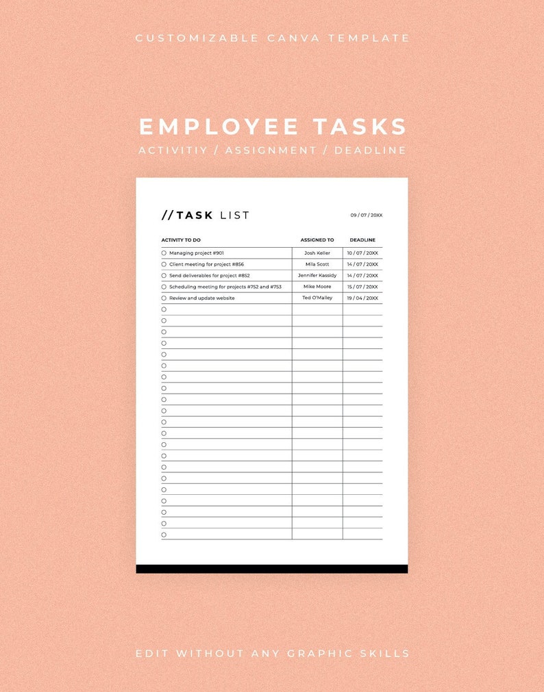 Printable Employee Task List Canva Template (digital Download) - Etsy