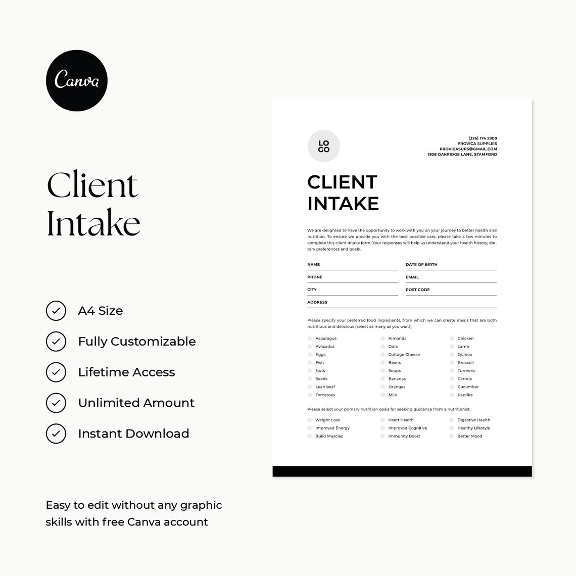 Client Intake Form Canva Template, New Client Form, Client ...