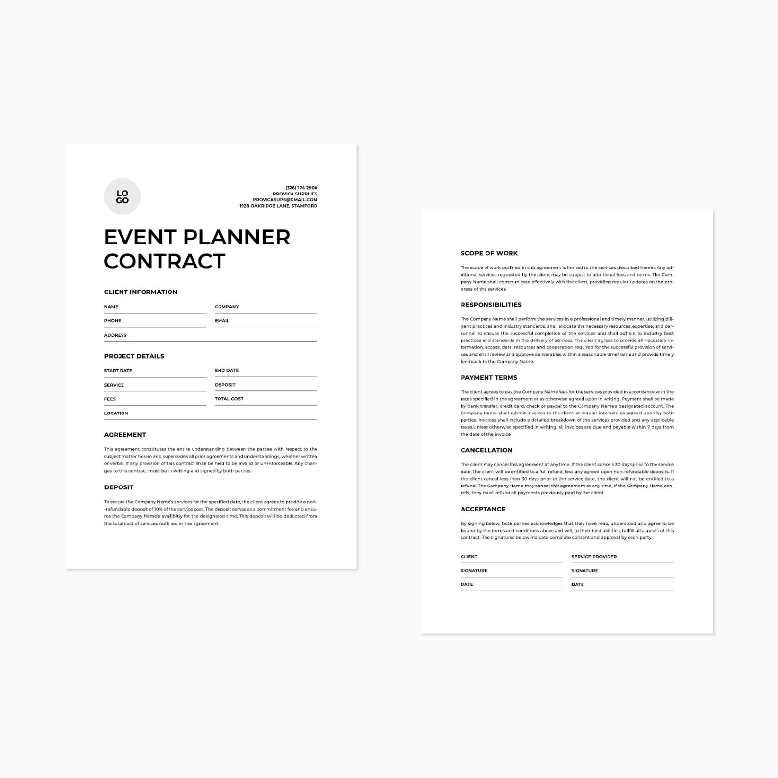 Service Contract Form Canva Template, Printable Client Agreement, Small ...