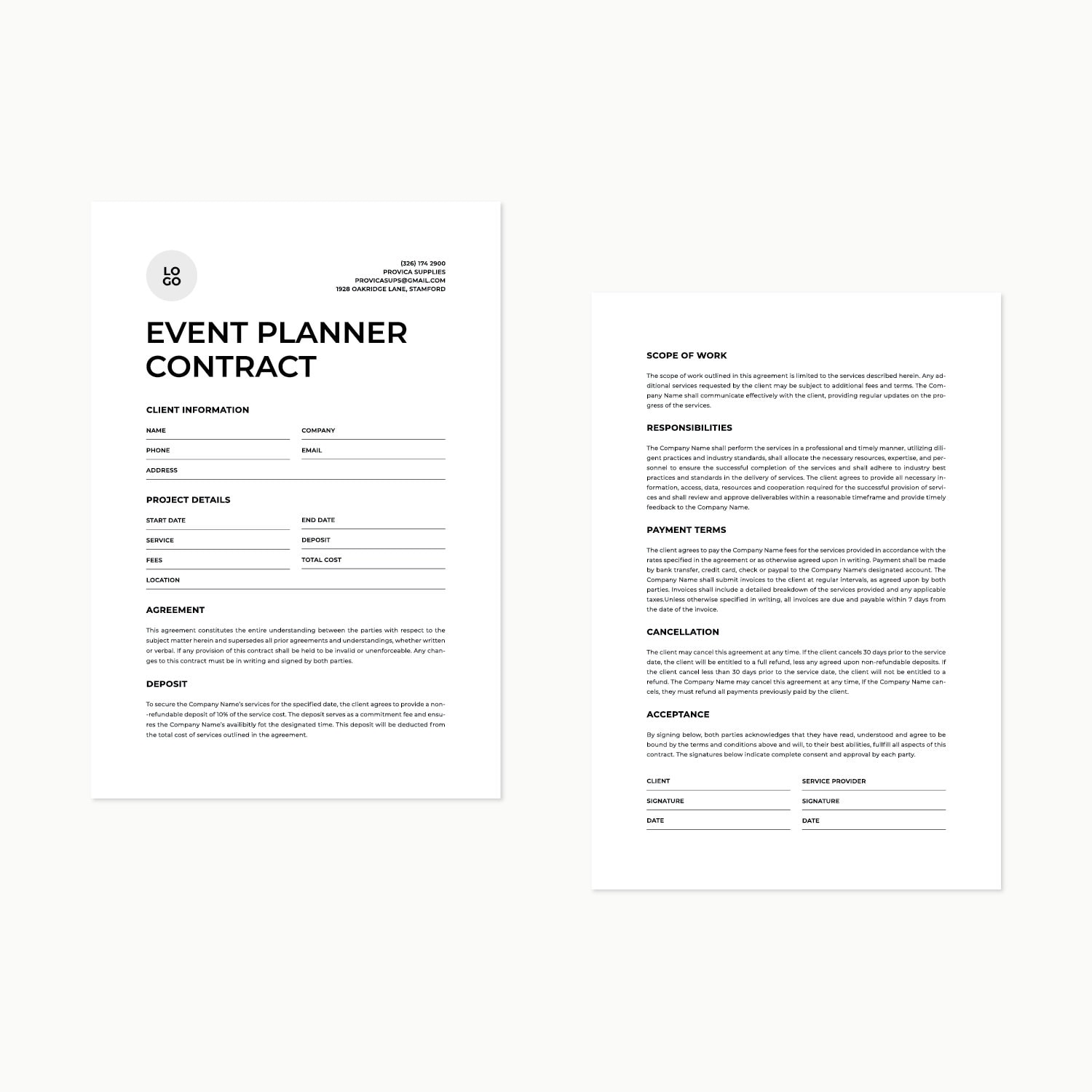 Service Contract Form Canva Template, Printable Client Agreement, Small ...