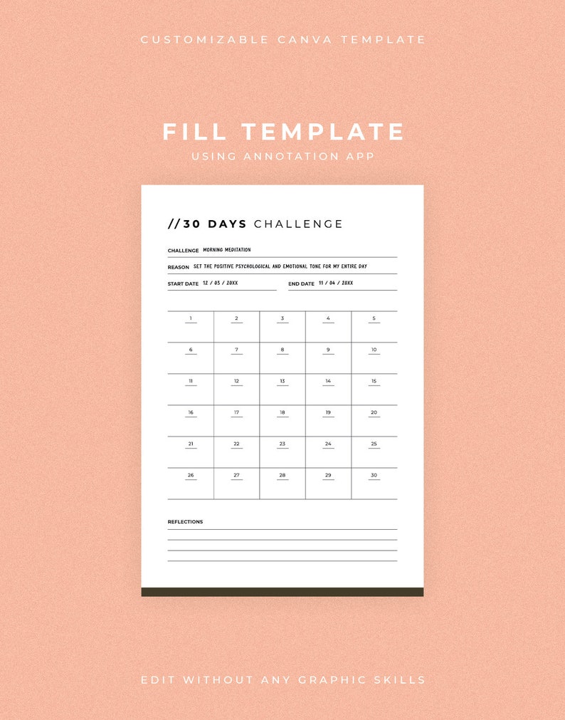 Printable 30 Days Challenge Tracker Canva Template, Printable Habit ...