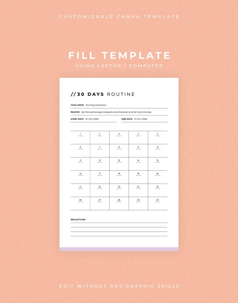 Printable 30 Days Challenge Tracker Canva Template, Printable Habit ...