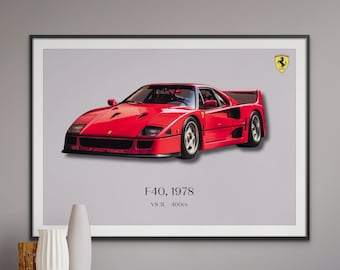 Ferrari 512BB Car Posters Illustration Prints Wall Art for Kids Boys ...