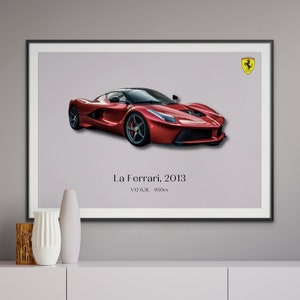 Ferrari La Ferrari Car Posters Illustration Prints Wall Art for Kids ...