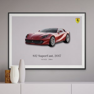 Ferrari 812 Superfast Car Posters Illustration Prints Wall Art for Kids ...