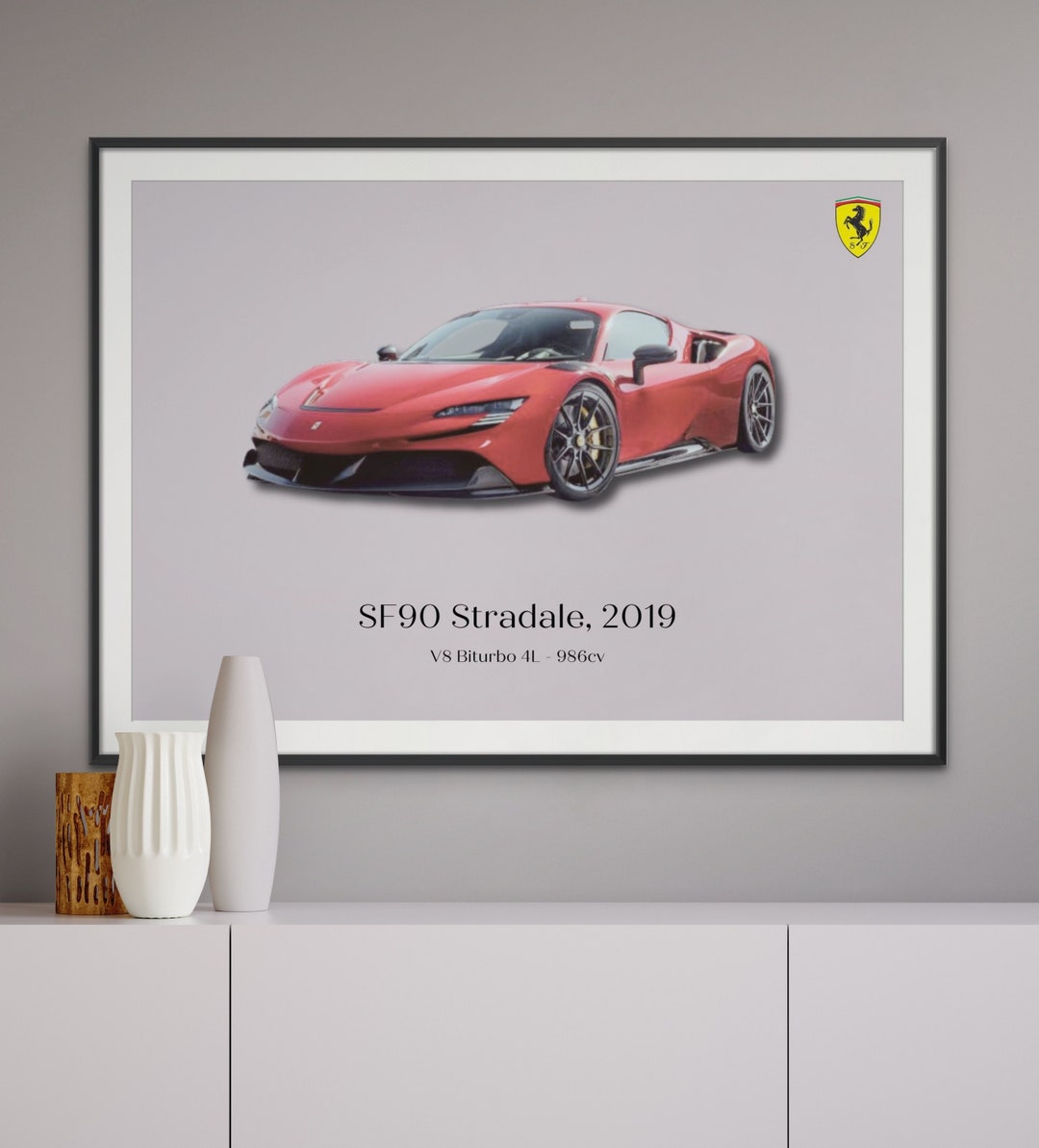 Ferrari SF90 Stradale Car Posters Illustration Prints Wall Art for Kids ...