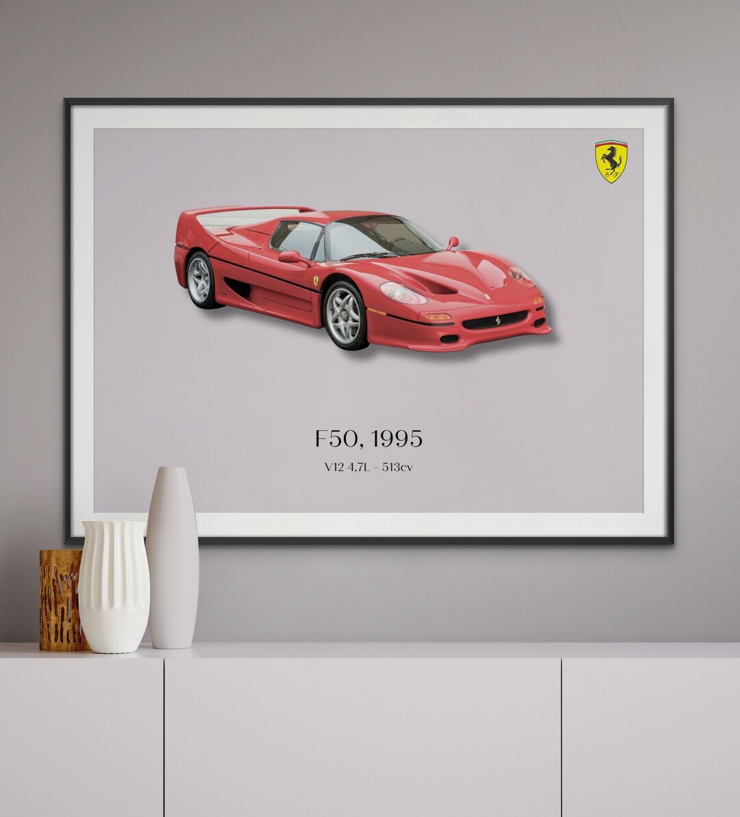 Ferrari F50 Car Posters Illustration Prints Wall Art for Kids Boys Room ...