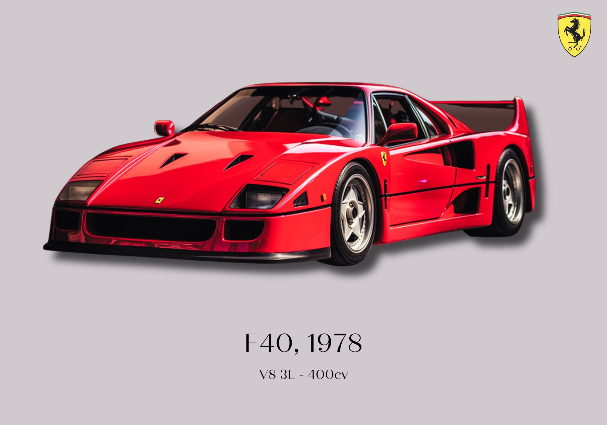 Ferrari F40 Car Posters Illustration Prints Wall Art for Kids Boys Room ...