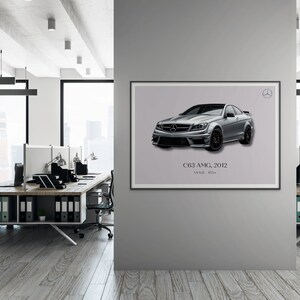 Mercedes C63 AMG Car Posters Illustration Prints Wall Art for Kids Boys ...