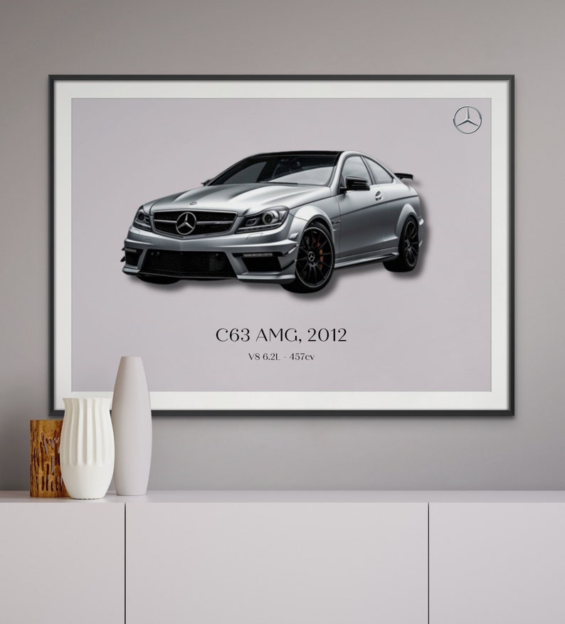 Mercedes C63 AMG Car Posters Illustration Prints Wall Art for Kids Boys ...