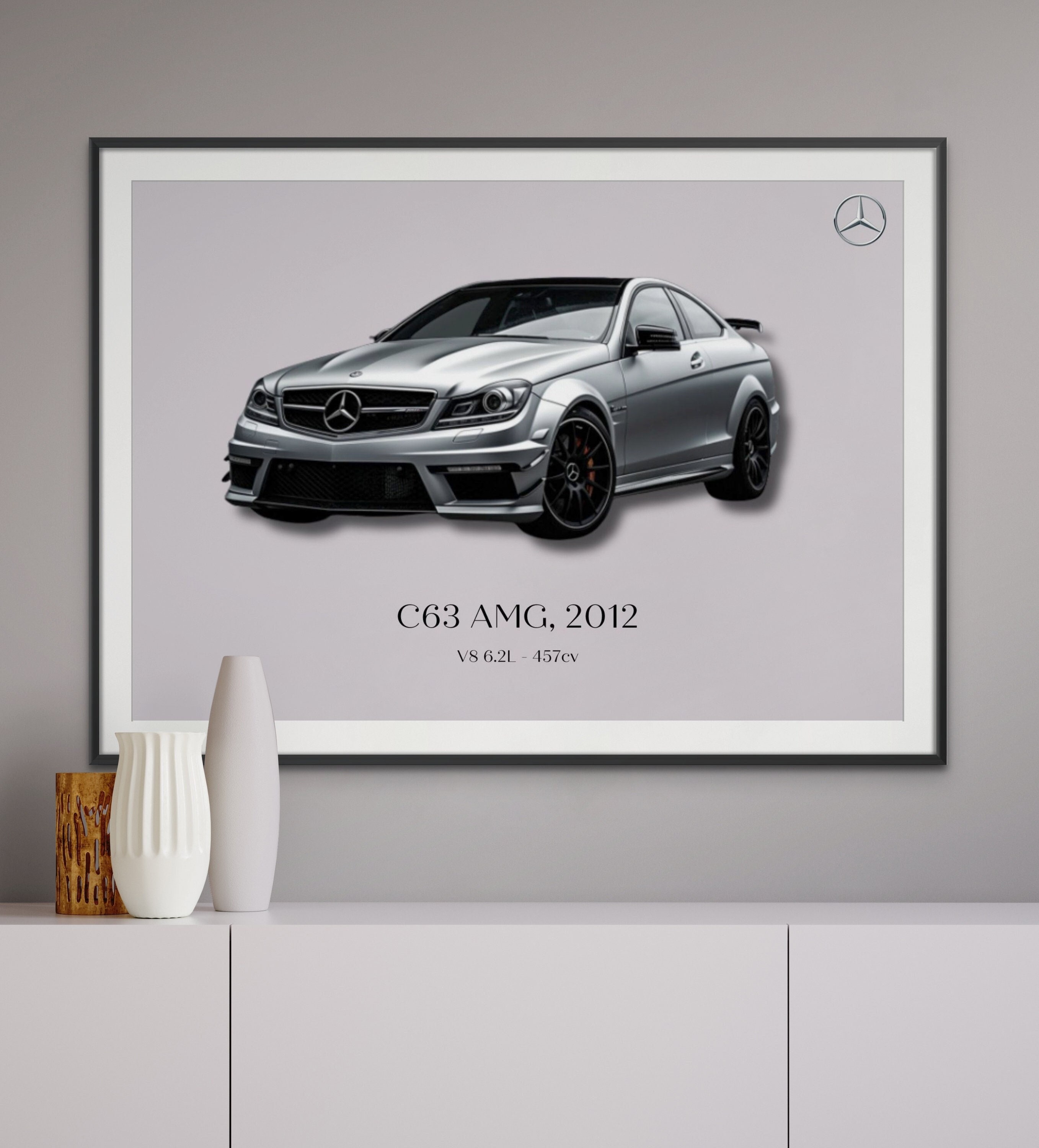 Mercedes C63 AMG Car Posters Illustration Prints Wall Art for Kids Boys ...