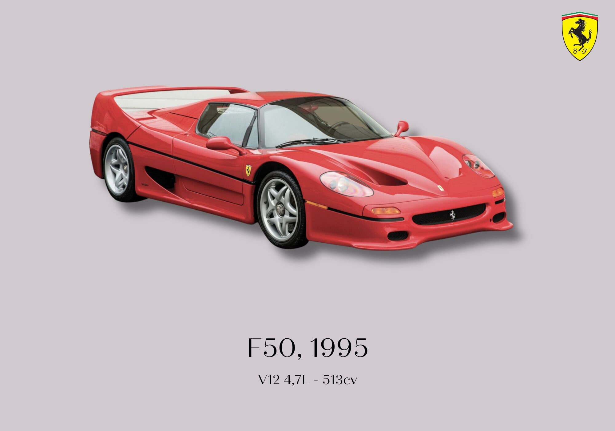Ferrari F50 Car Posters Illustration Prints Wall Art for Kids Boys Room ...