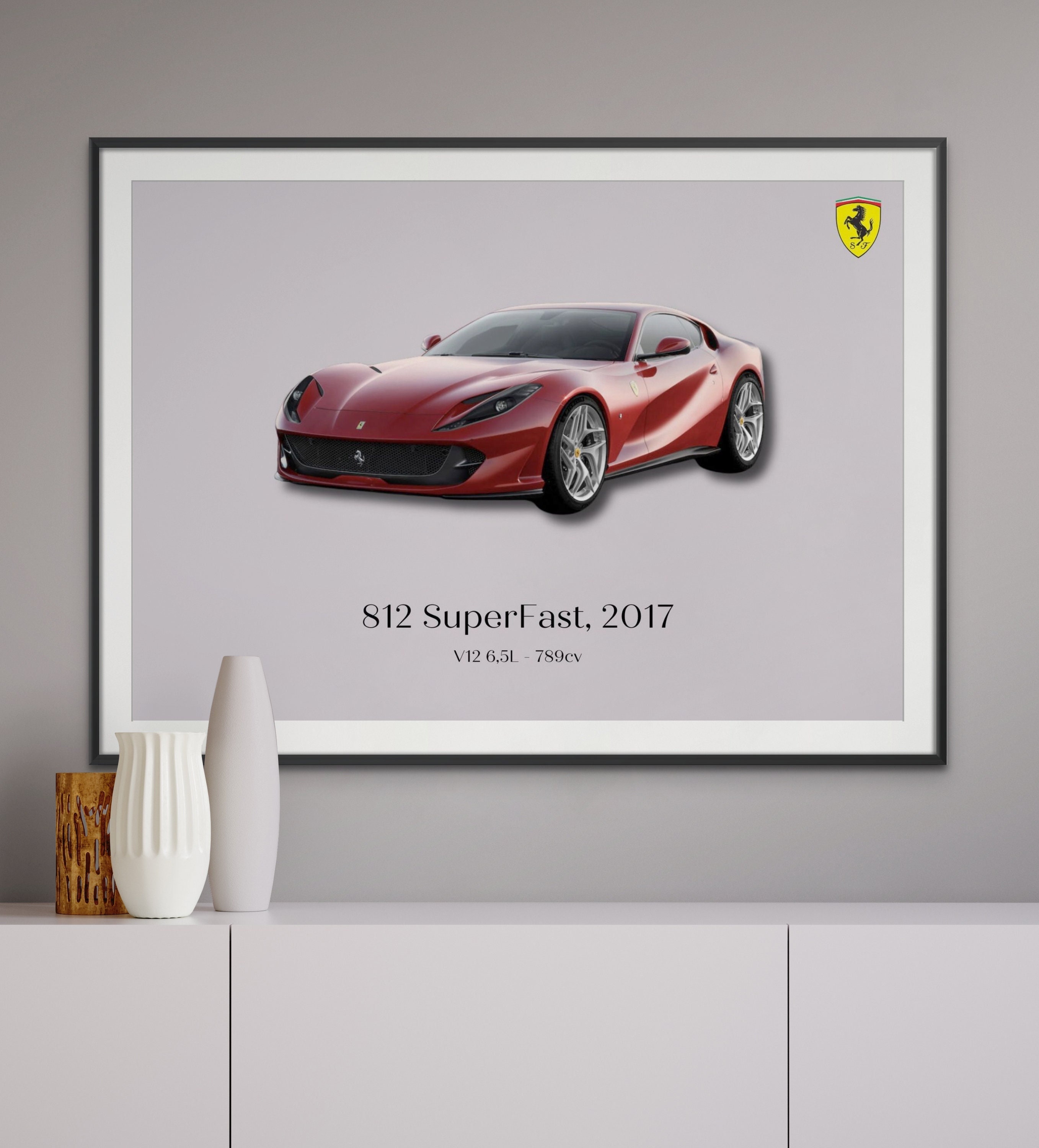 Ferrari 812 Superfast Car Posters Illustration Prints Wall Art for Kids ...