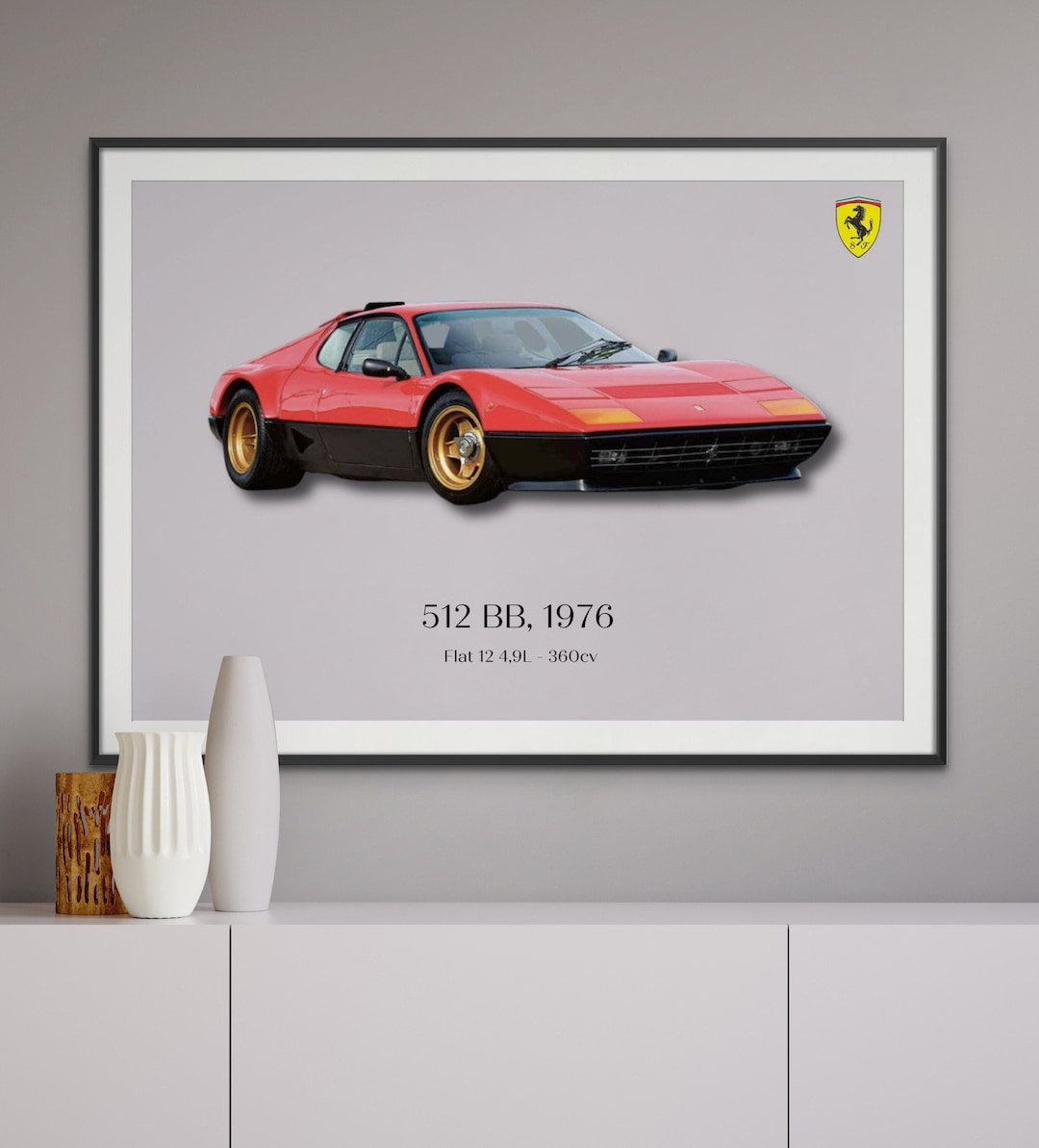 Ferrari 512BB Car Posters Illustration Prints Wall Art for Kids Boys ...