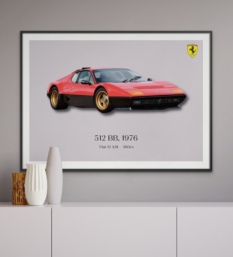 Ferrari 512BB Car Posters Illustration Prints Wall Art for Kids Boys ...