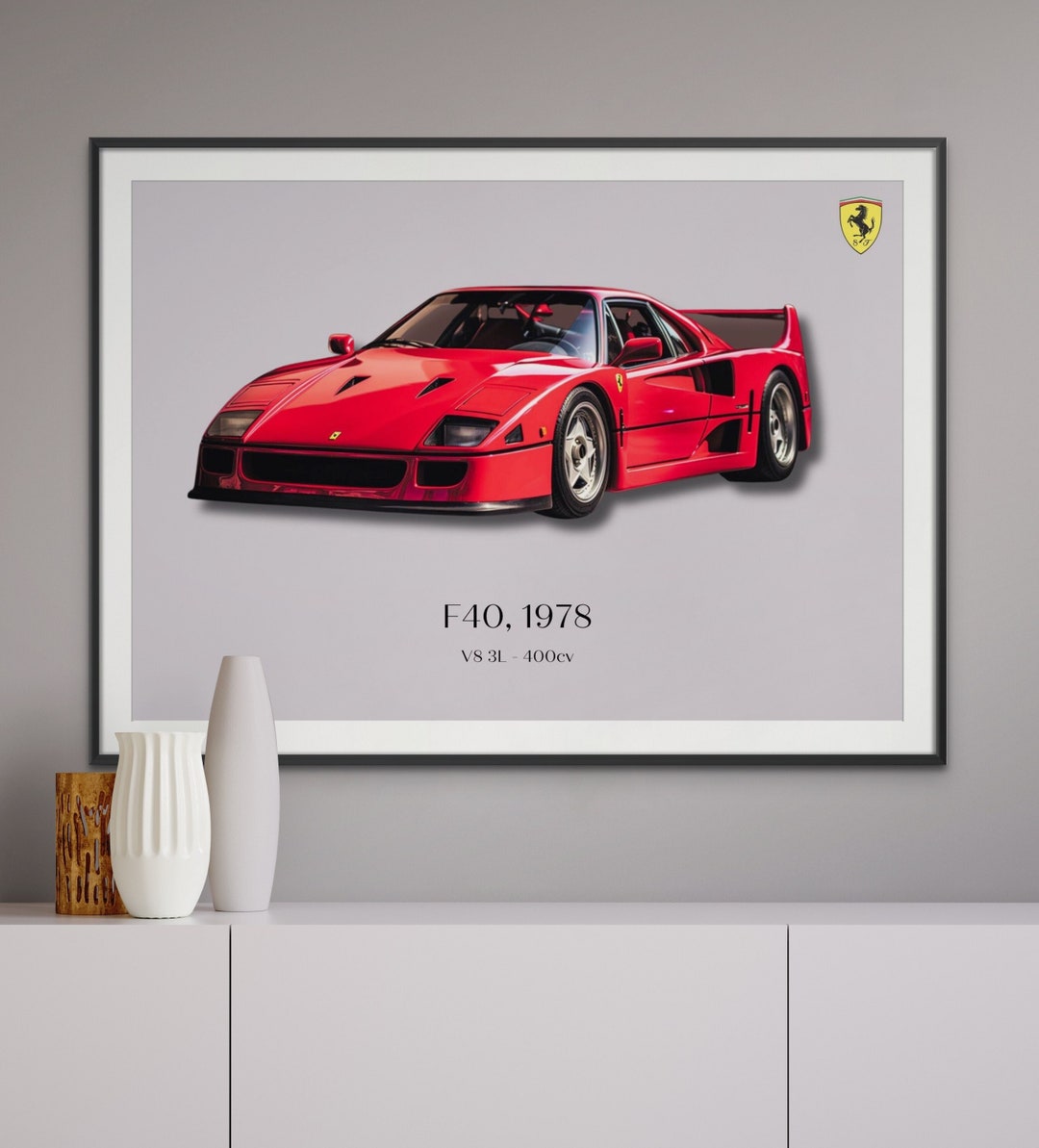 Ferrari F40 Car Posters Illustration Prints Wall Art for Kids Boys Room ...
