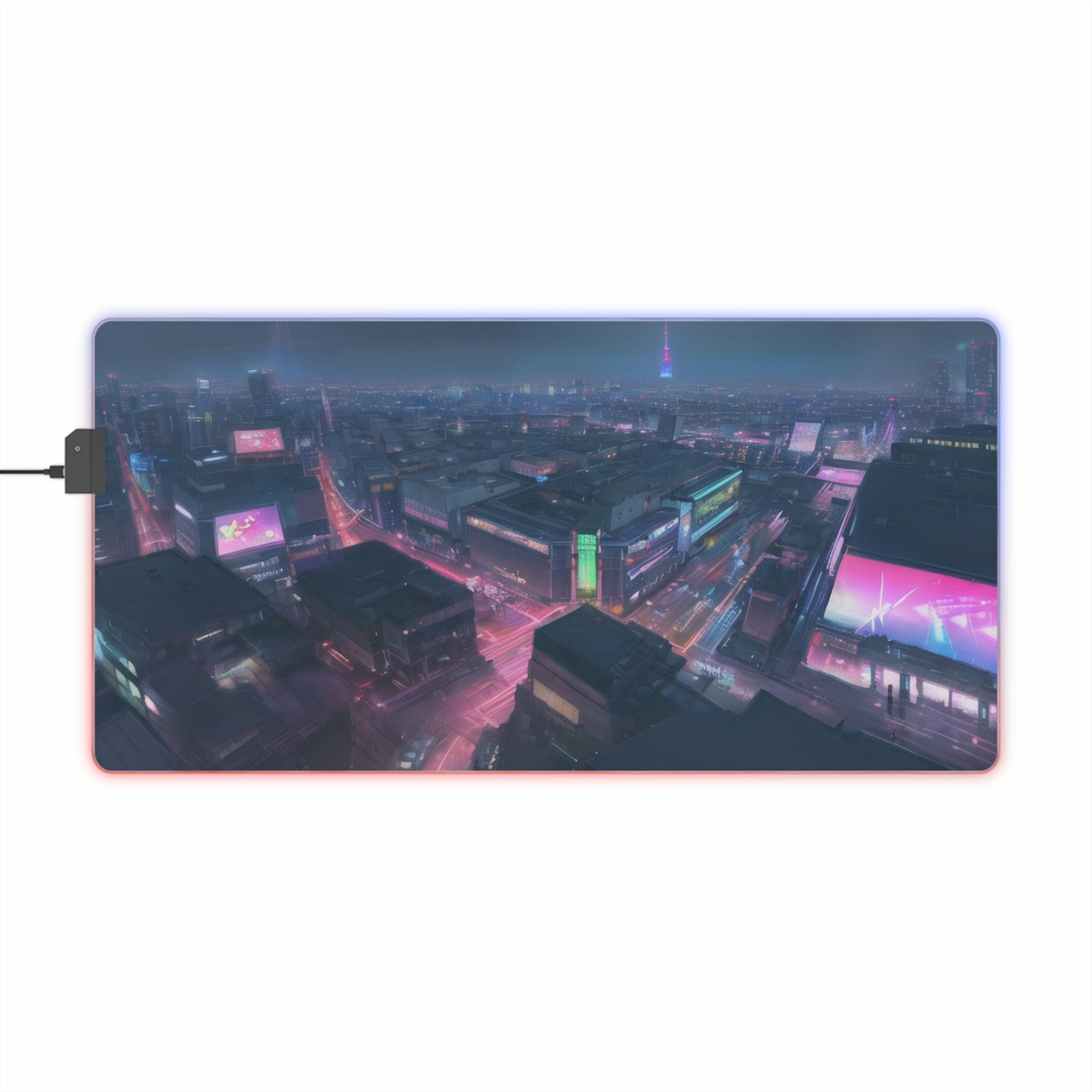 Retro Cityscape RGB Gaming Desk Mat Vibrant Japanese-inspired Design ...