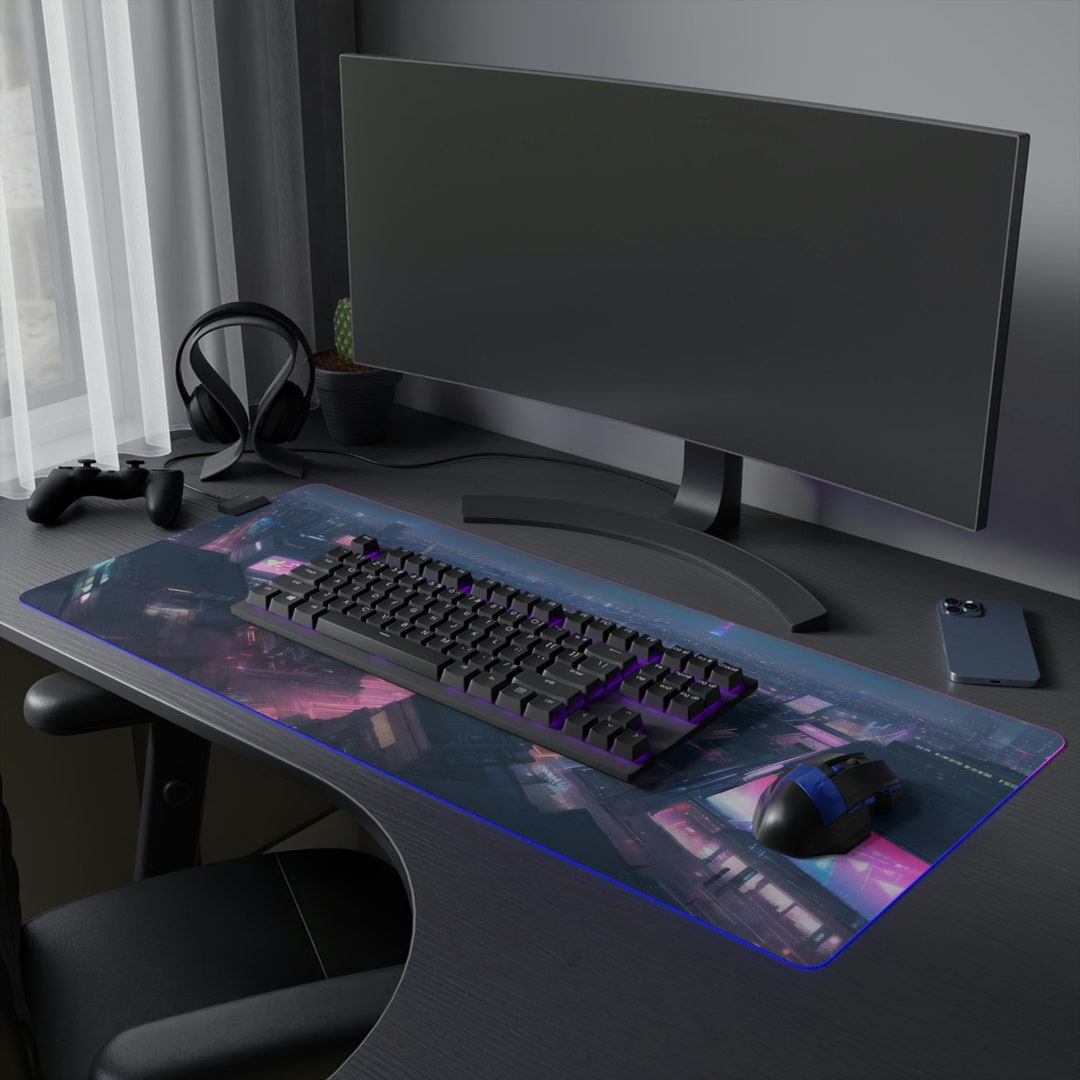 Retro Cityscape RGB Gaming Desk Mat Vibrant Japanese-inspired Design ...