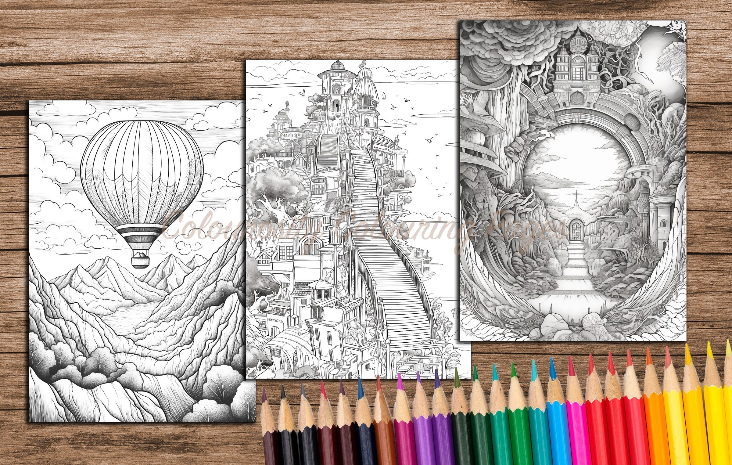 20 Dreamscape Grayscale Colouring Pages JPEG/PDF Format - Etsy