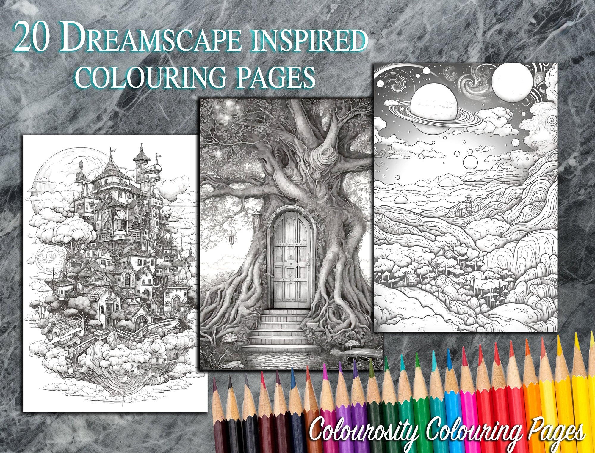 20 Dreamscape Grayscale Colouring Pages JPEG/PDF Format - Etsy