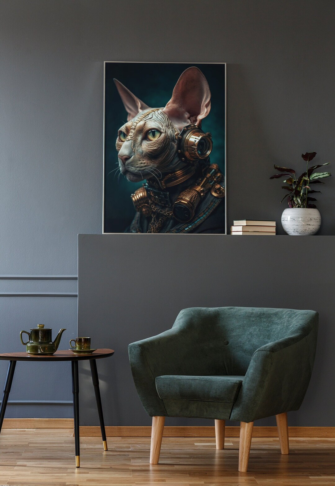 Sphynx Cat Portrait Poster in Steampunk Style - Etsy