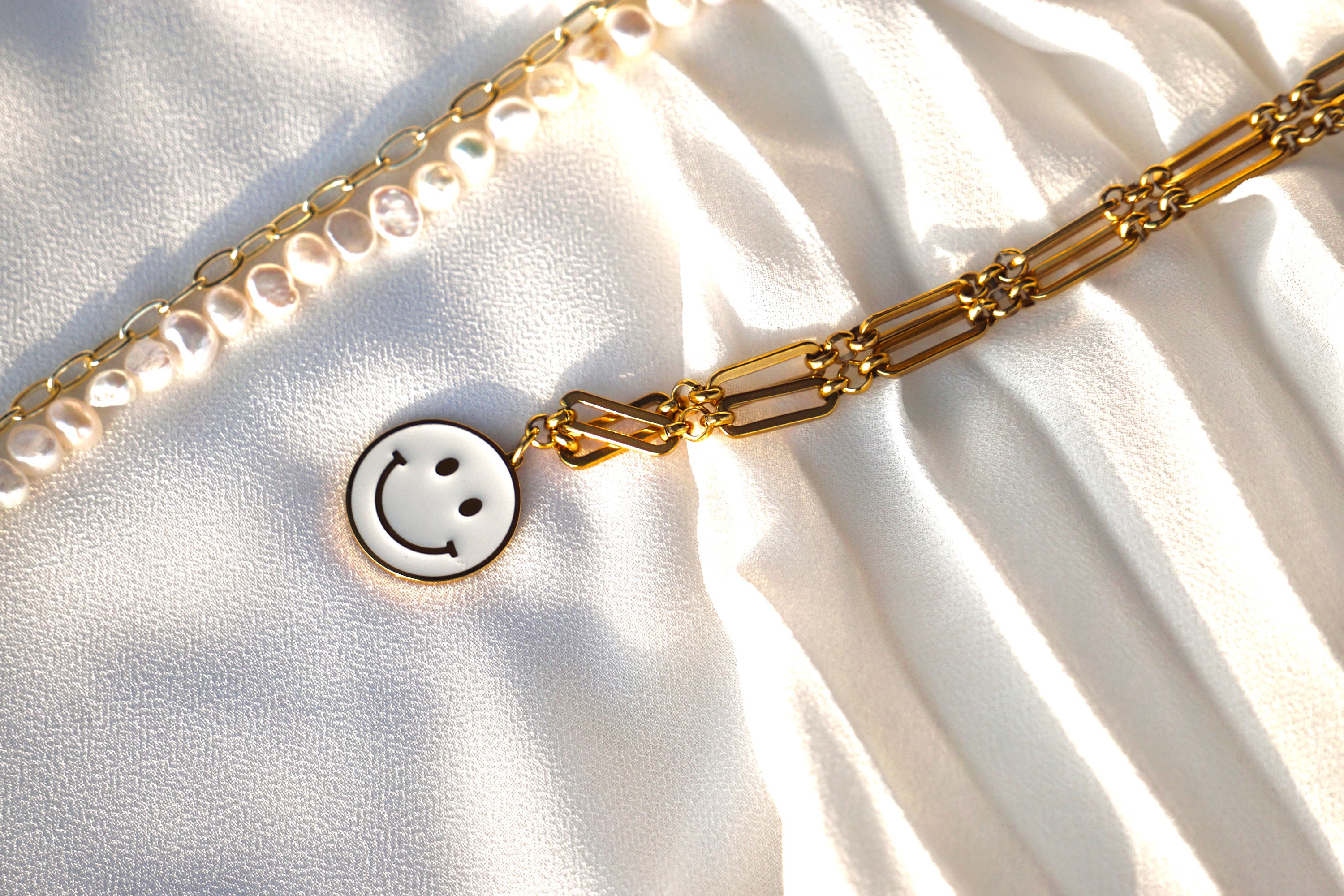 14K Gold Necklace Smile Necklace Face Jewelry Street Style Jewelry ...