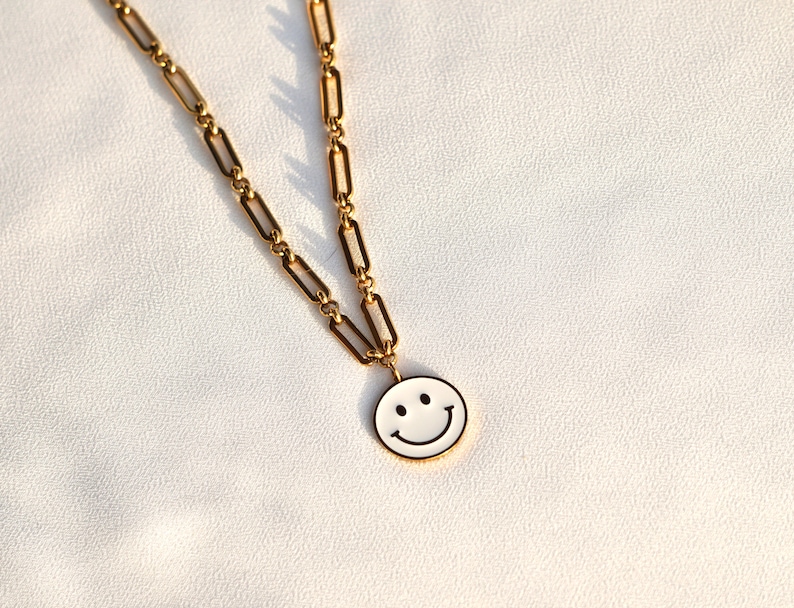 14K Gold Necklace Smile Necklace Face Jewelry Street Style Jewelry ...