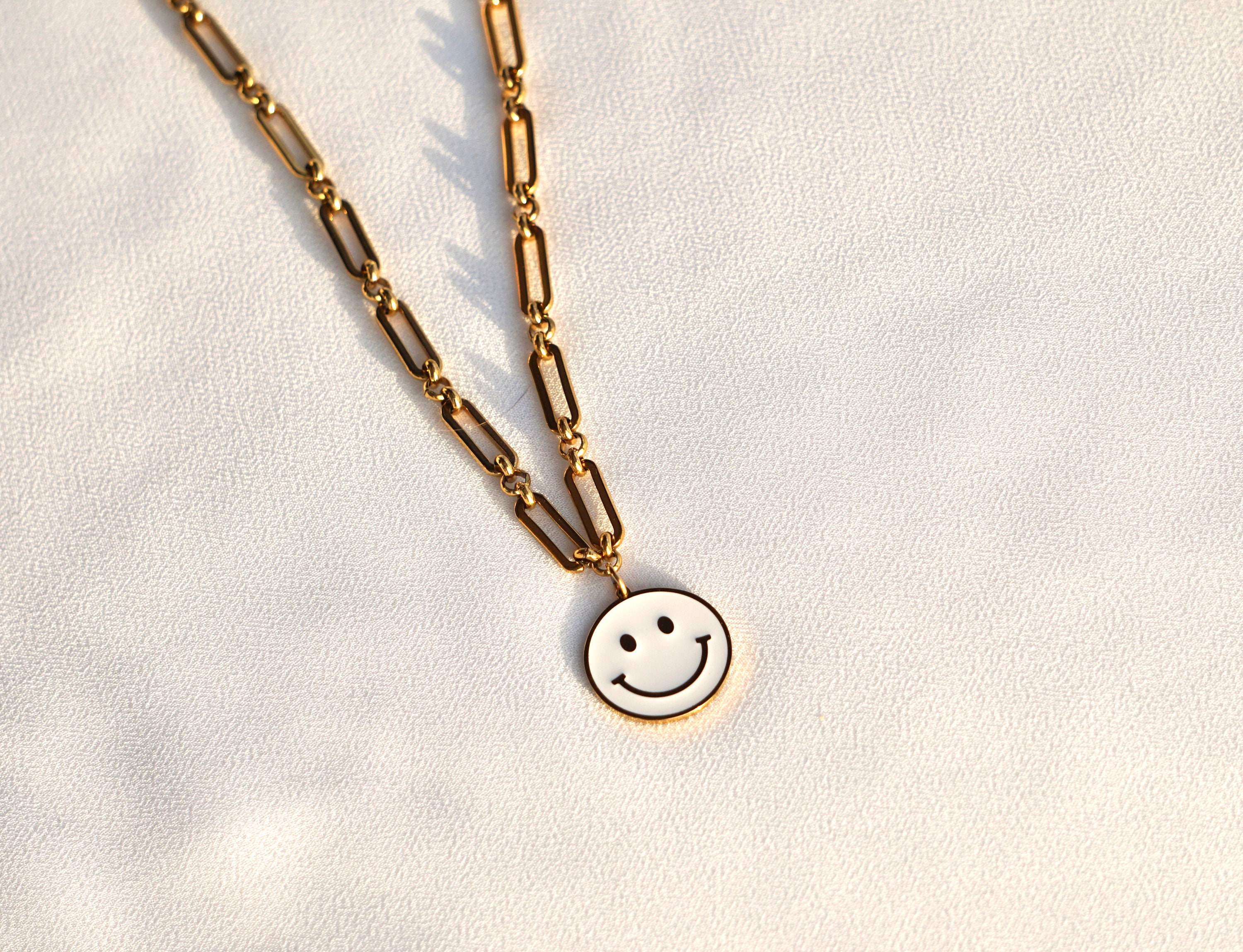 14K Gold Necklace Smile Necklace Face Jewelry Street Style Jewelry ...