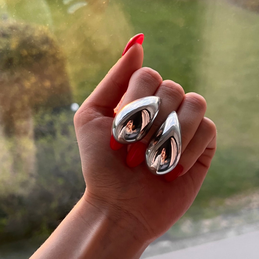 Chunky Silver Teardrop Earrings, Bottega Dupe Drop Earrings, Gold ...