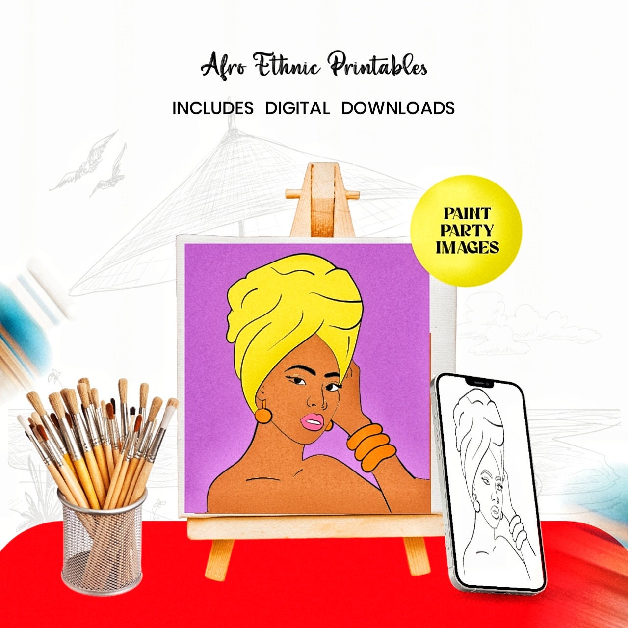 Paint and Sip/ DIY Pre Drawn Outline Canvas/ Download Instantly/ DIY ...