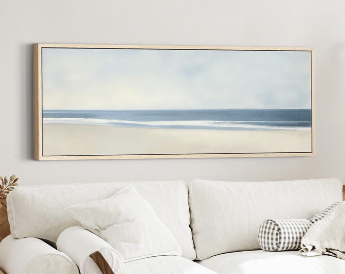 Neutral Ocean Canvas Art Print, Seascape Framed Canvas Wall Art, Long ...
