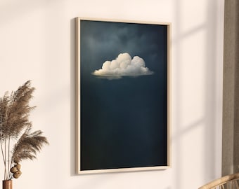 Vintage Floating Moody Cloud Painting, Cloud Art Print, Living Room Decor, Large Framed Canvas ...