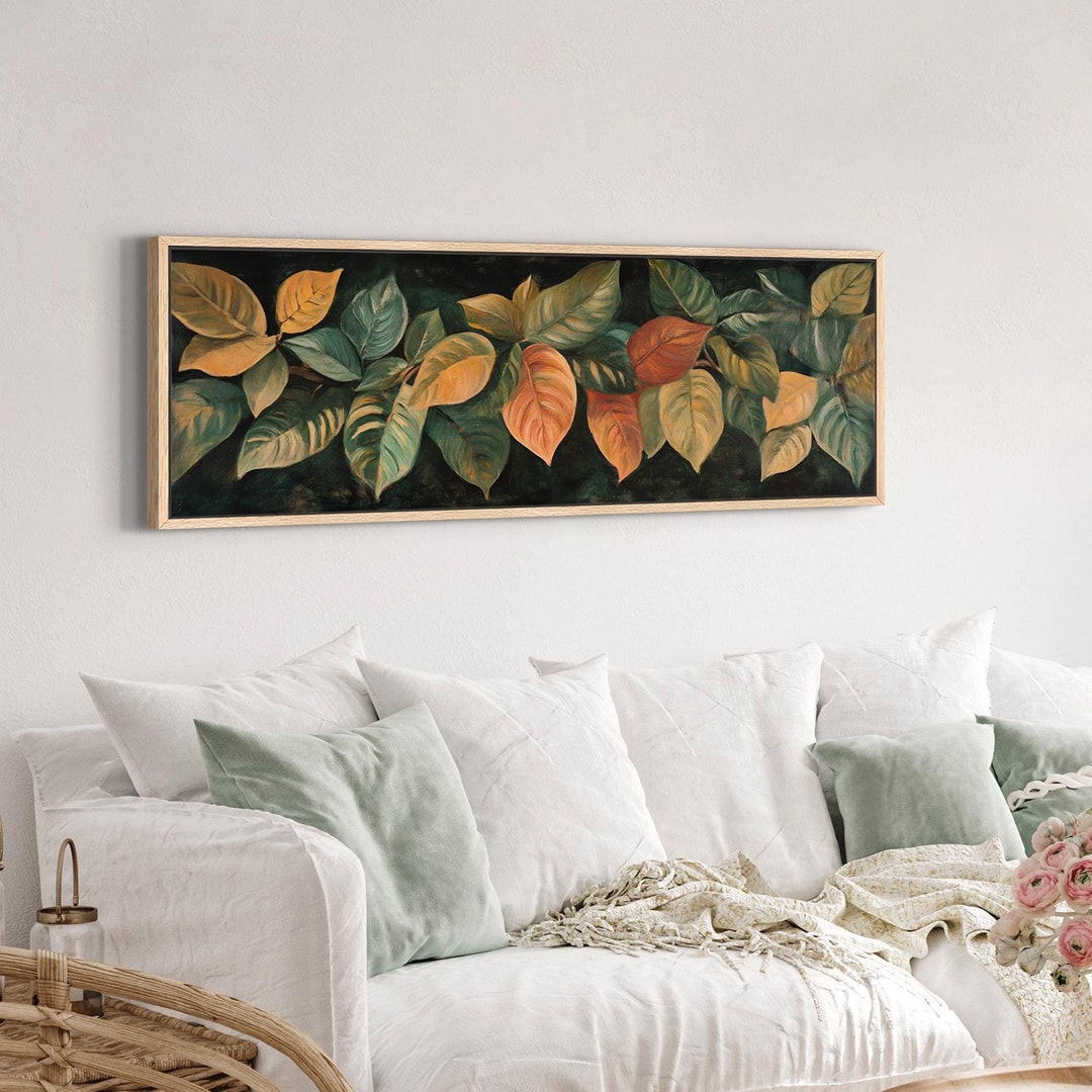 Rustic Leaves Wall Art Canvas, Moody Wall Art Print, Leaf Painting ...
