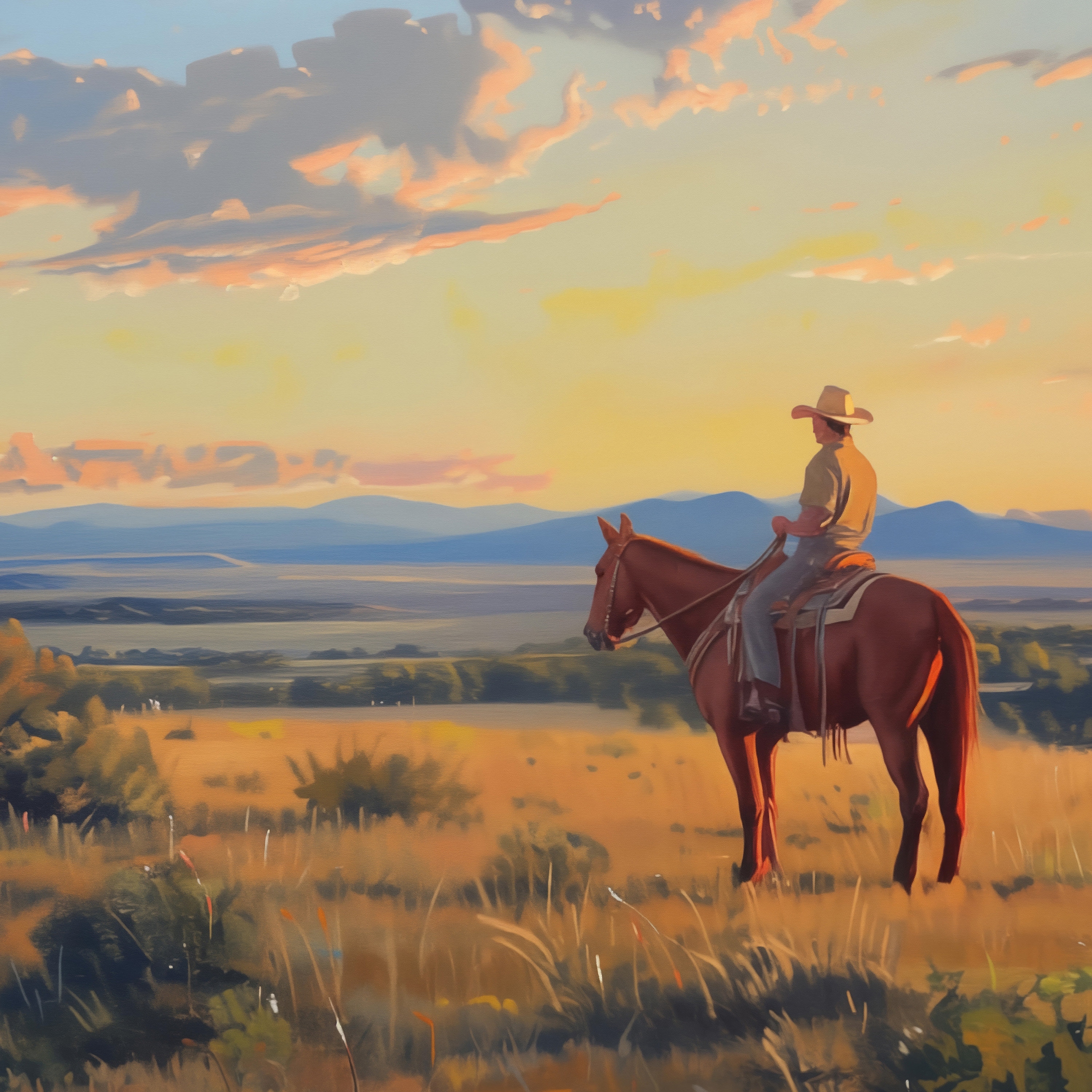 Vintage Cowboy on a Horse Painting, Western Art Print, Cowboy Art ...