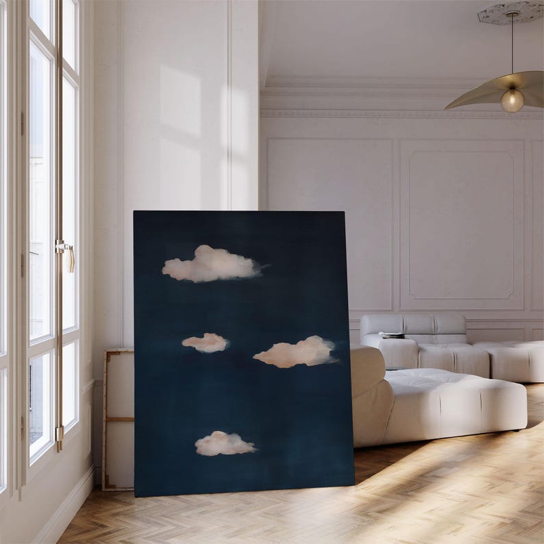 Navy Dreams Cloud Art, Navy Blue Cloud Painting, Abstract Sky Wall Art ...