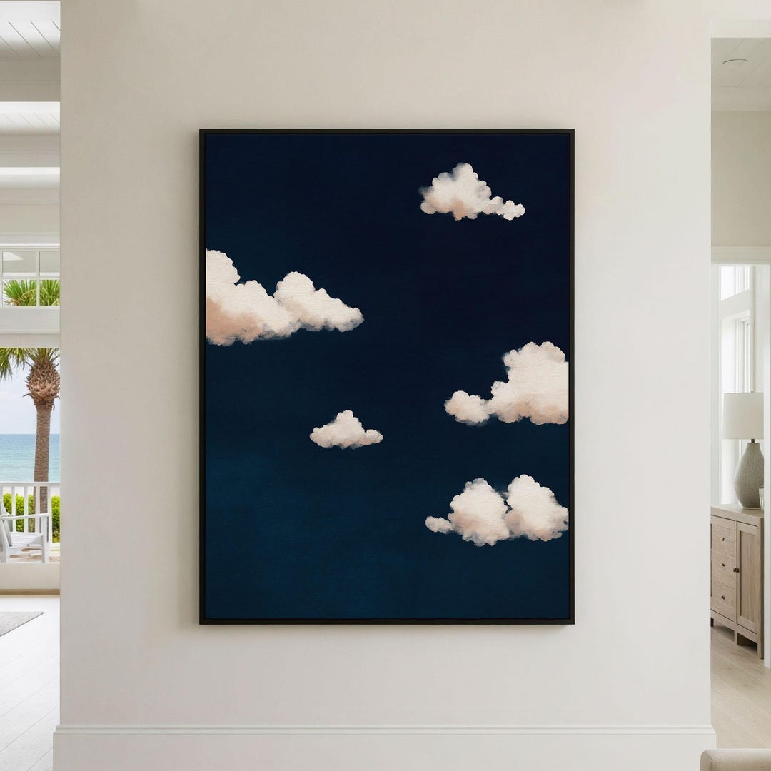 Navy Dreams Cloud Art, Navy Blue Cloud Painting, Abstract Sky Wall Art ...