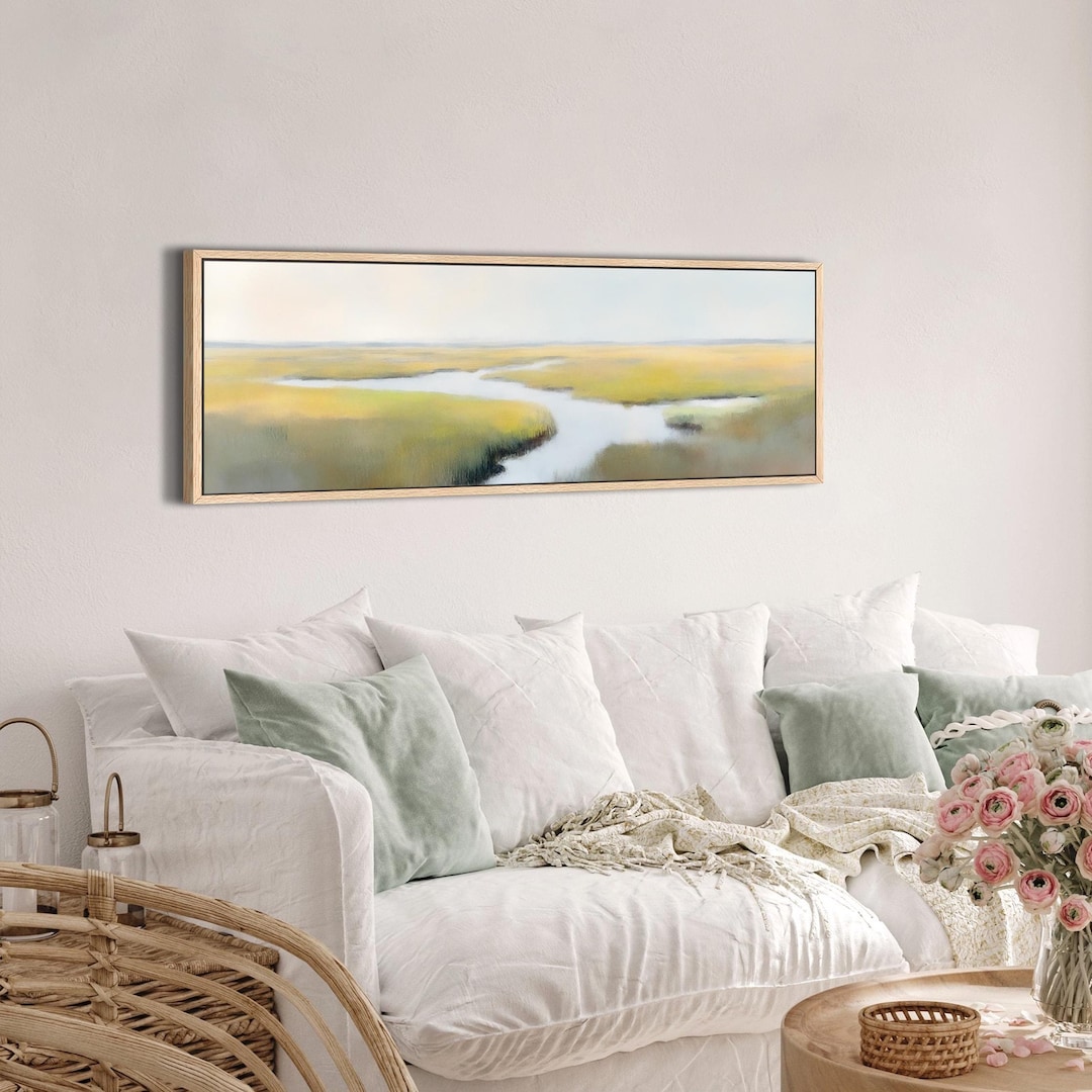 River Landscape Painting Wall Art, Framed Art Pastoral Print, Home ...