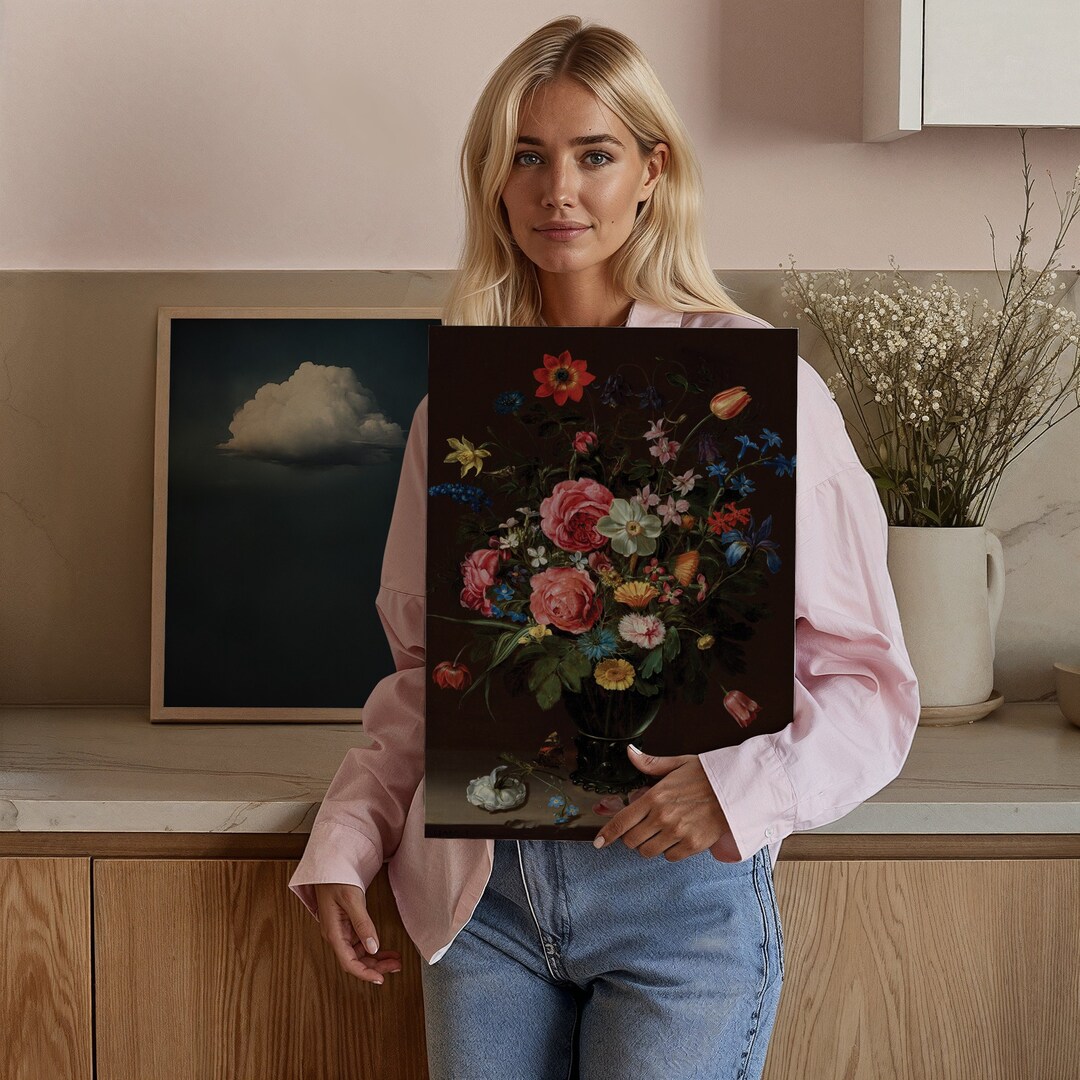 Classical Floral Bouquet Art Print, Large Framed Canvas Print, Vintage ...