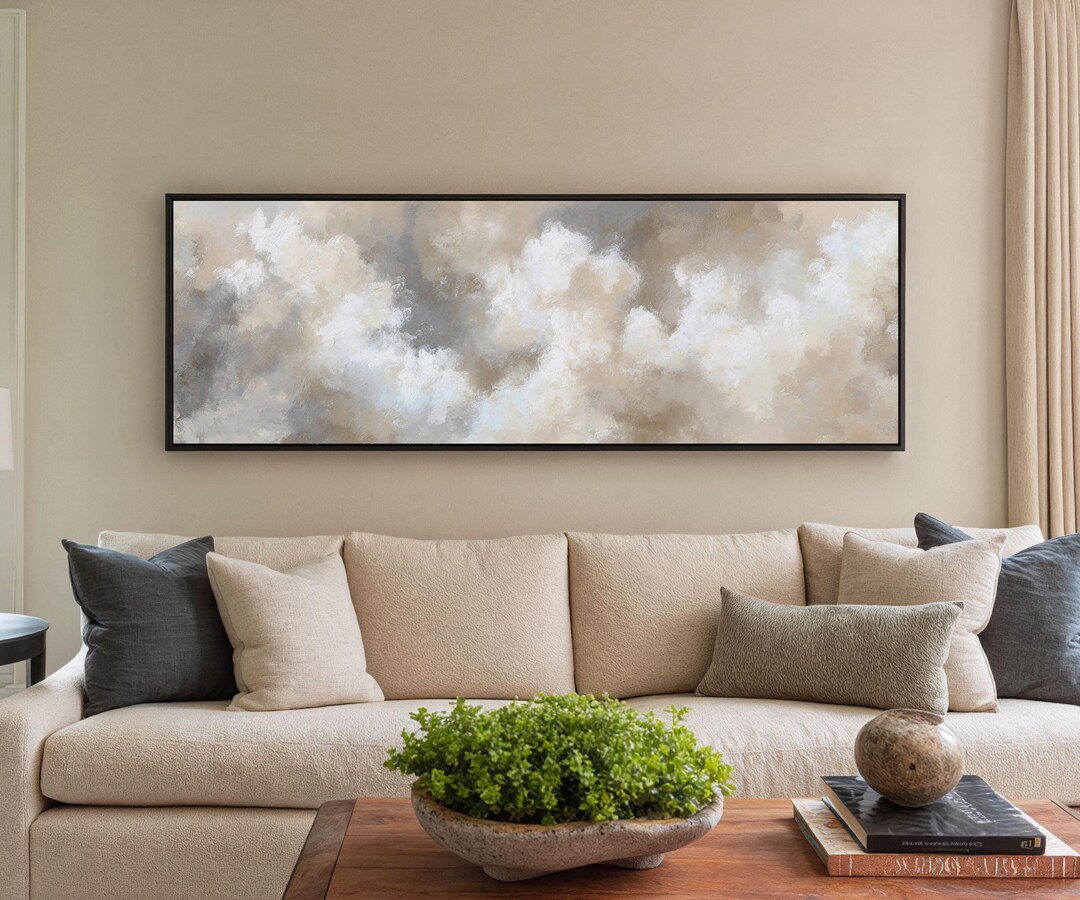 Neutral Cloud Abstract Painting Print, Beige White Gray Modern ...