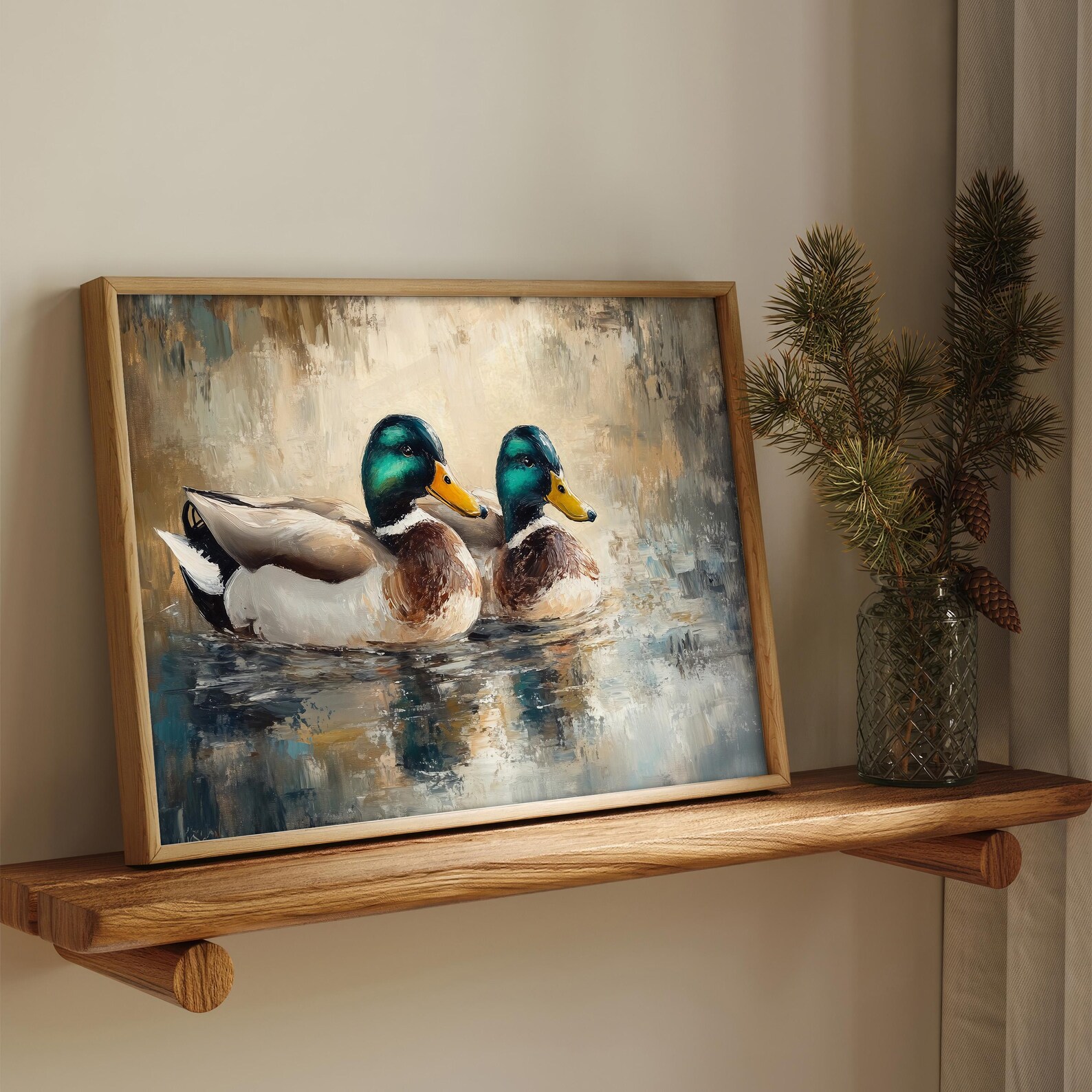 Mallard Ducks in Pond Art Print, Countryside Wall Art, Moody Art Living ...