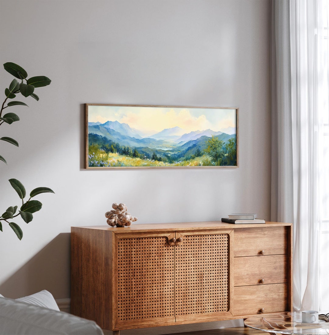 Landscape Wall Art Framed, Nature Wildflower Art, Mountain Art Framed ...